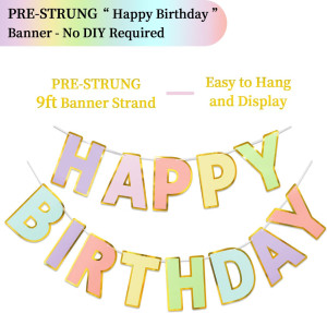 Pastel Happy Birthday Banner - Pre-Strung, 9 ft, No DIY | Birthday ...